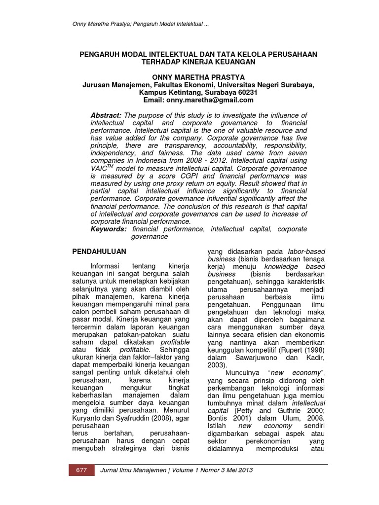 Pengaruh Modal Intelektual Dan Tata Kelola Perusahaan Terhadap Kinerja Keuangan... | PDF ...