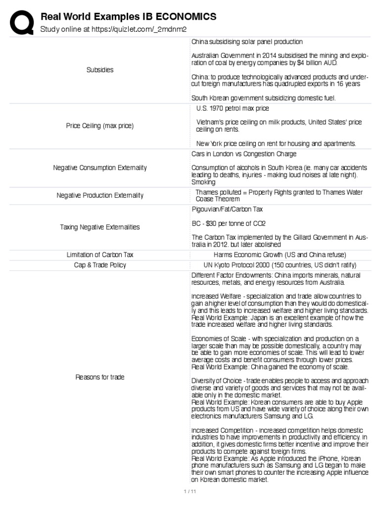 Real World Examples IB ECONOMICS | PDF