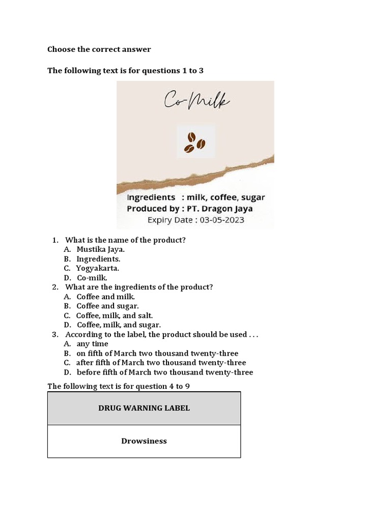 Soal Label Bahasa Inggris Kelas 9 | PDF | Juice | Diet & Nutrition