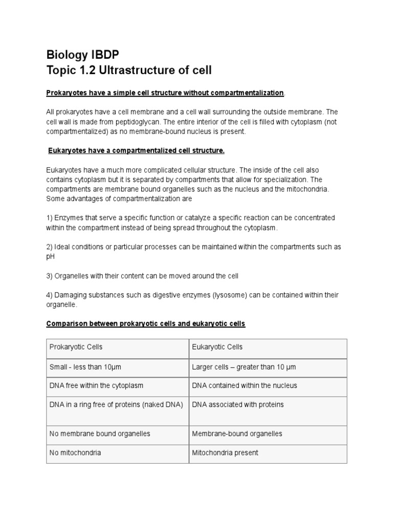 IB 1 BIO UNIT1.2 Reading Material | PDF | Cell (Biology) | Organelle