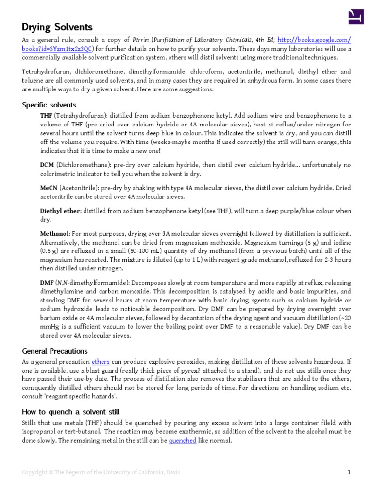 Drying Solvents | PDF | Tetrahydrofuran | Solvent
