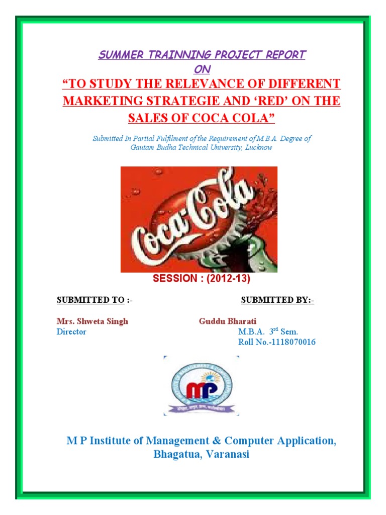 Coca Cola Project | PDF | Pepsi Co | The Coca Cola Company