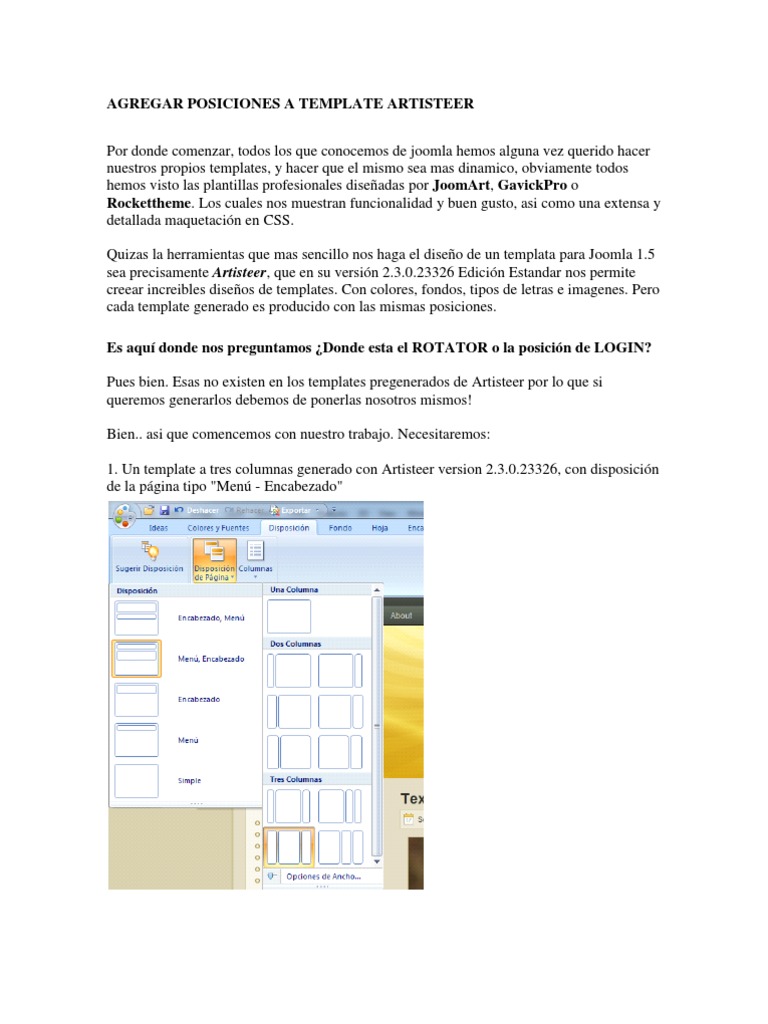 Añadir Posiciones en Artisteer | PDF | Adobe Dreamweaver | Desarrollo web