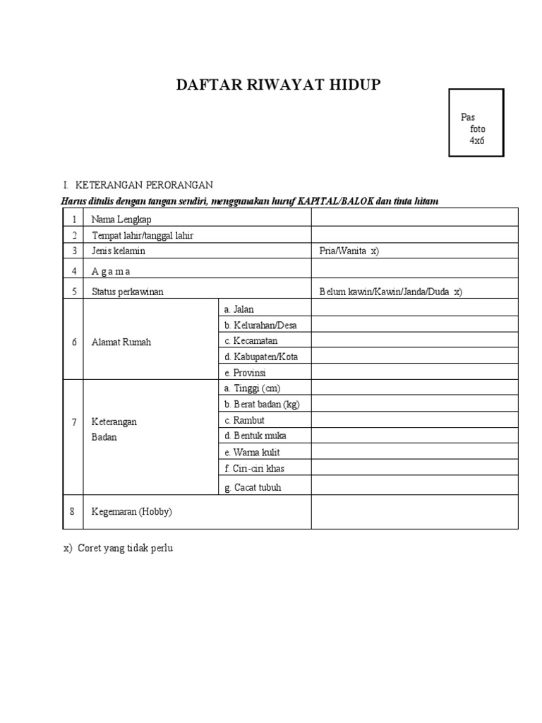 Format Daftar Riwayat Hidup | PDF