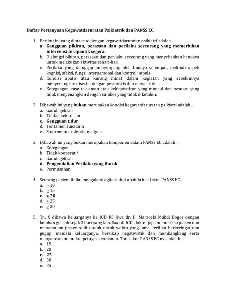 Daftar Pertanyaan Kegawatdaruratan Psikiatrik Dan PANSS EC | PDF | Pengembangan Diri