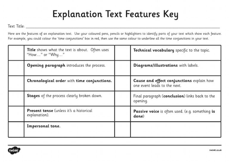 Features of an Explanation Text Checklist | PDF