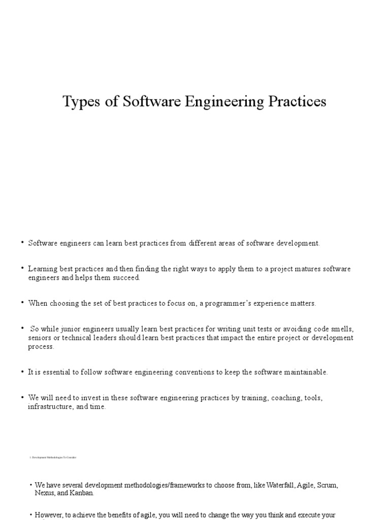 Types of Software Engineering Practices | PDF | Agile Software Development | Software ...