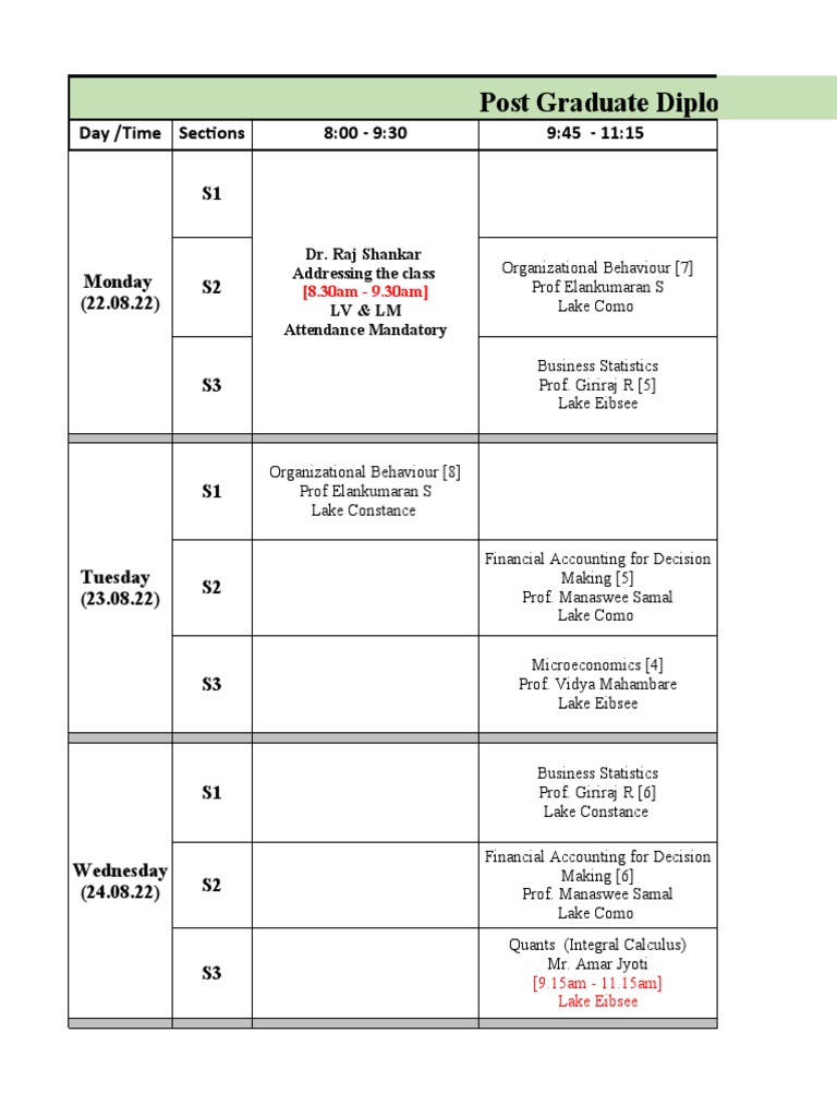 Time Table for Term 1, Week 4 (1) | PDF | Business | Accounting