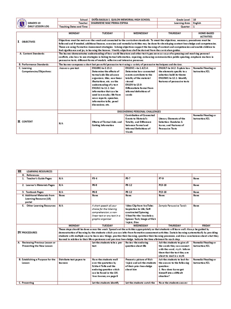 DLL-G10-First-Quarter Edited | PDF | Learning | Teaching Method