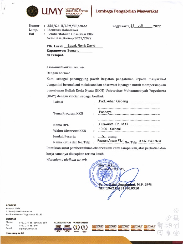 Surat Observasi DIY | PDF