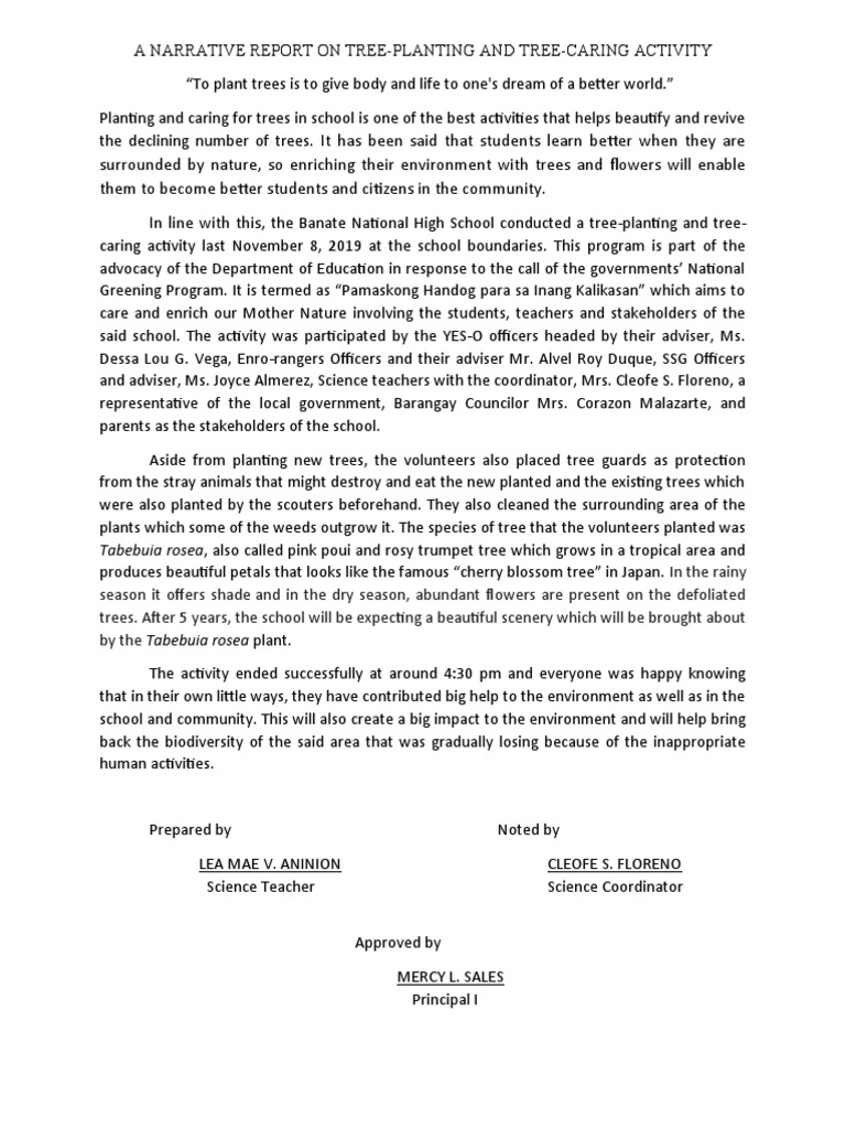 A NARRATIVE REPORT ON TREE Planting | PDF | Botany | Organisms