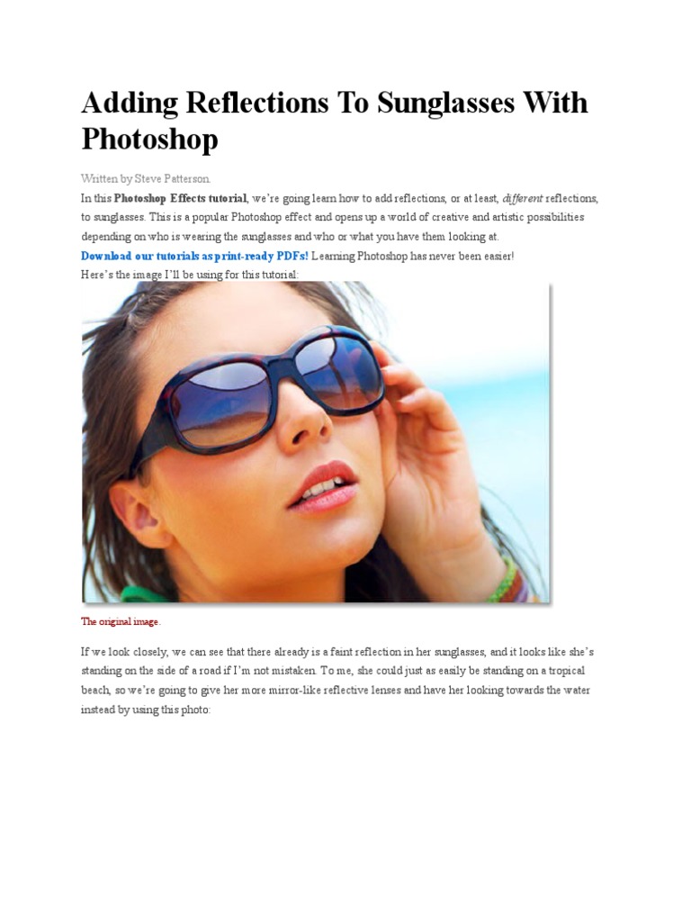 Adding Reflections To Sunglasses With Photoshop | PDF | Adobe Photoshop | Optics