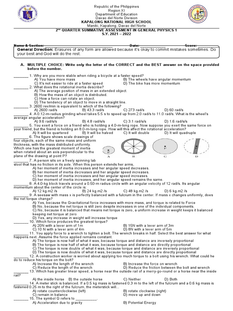2nd Summative Assessment | PDF | Torque | Force