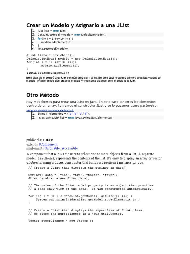 Crear Un Modelo y Asignarlo A Una JList | PDF | Method (Computer Programming) | Array Data Structure