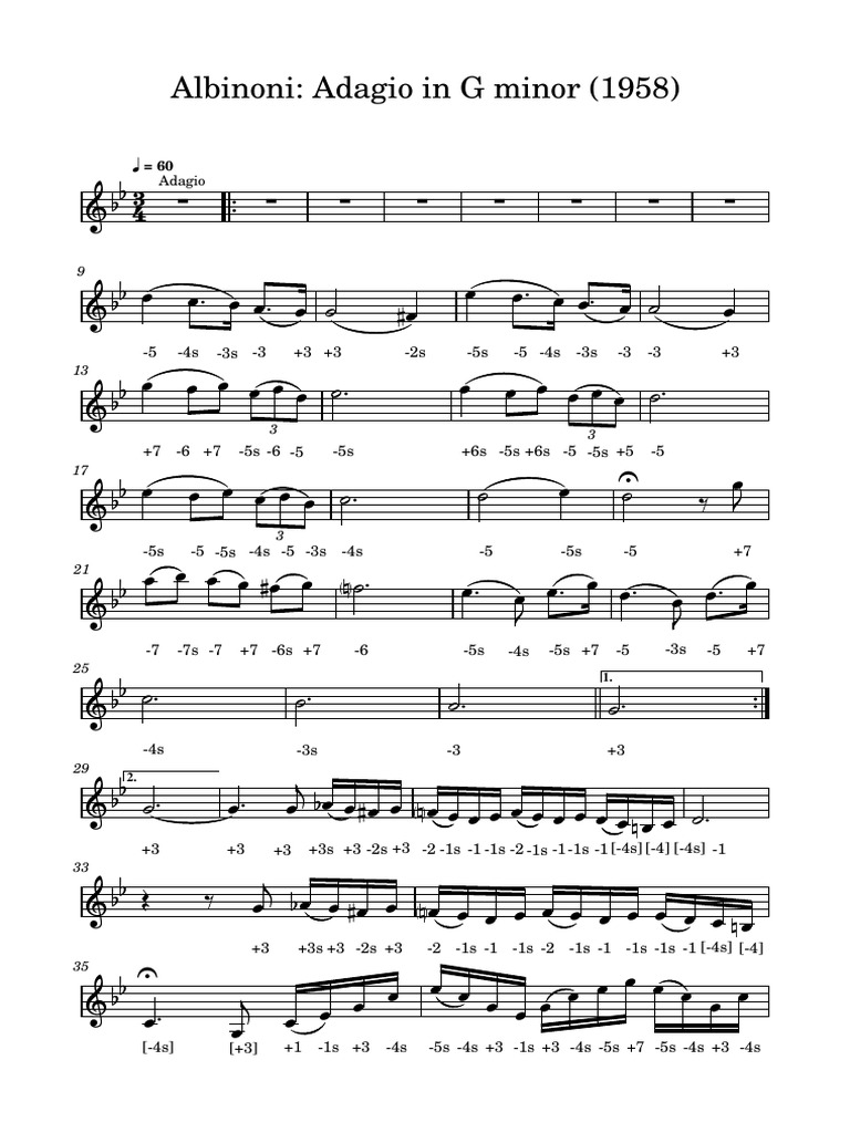 Albinoni Adagio in G Minor For Chromatic Harmonica in C | PDF ...