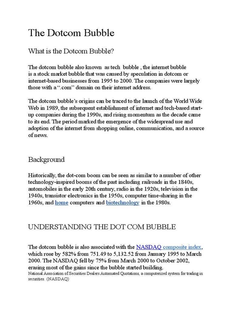 The Dotcom Bubble | PDF | Economic Bubble | Investing