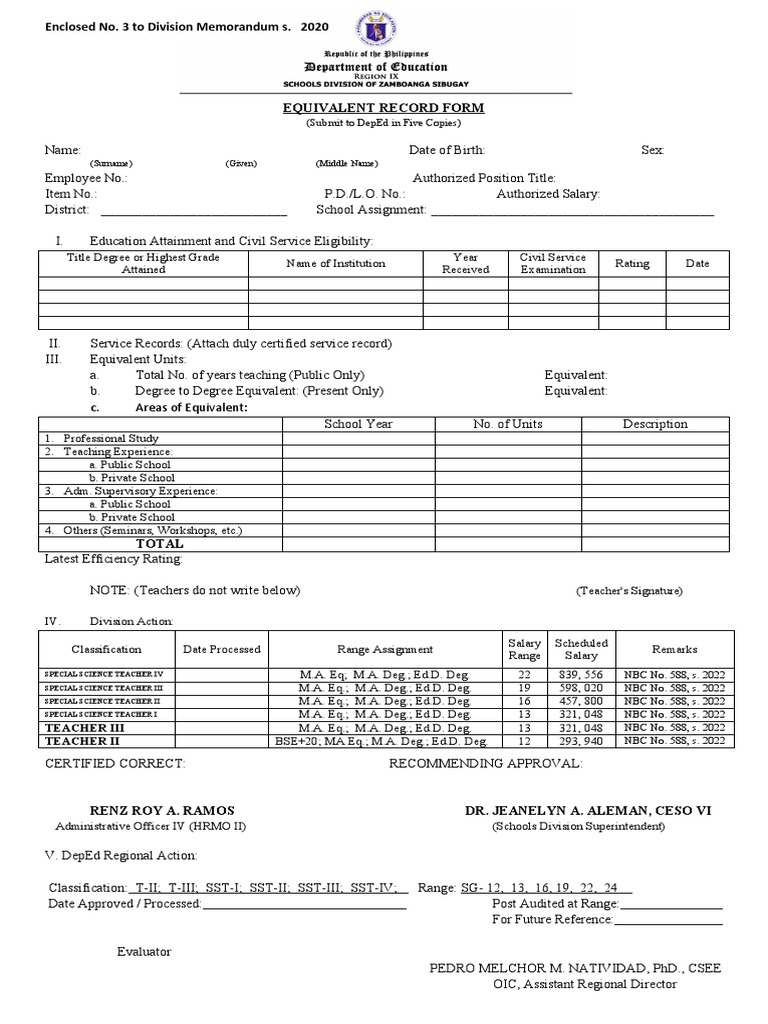 Equivalent Record Form - NBC579 | PDF | Master's Degree | Teachers