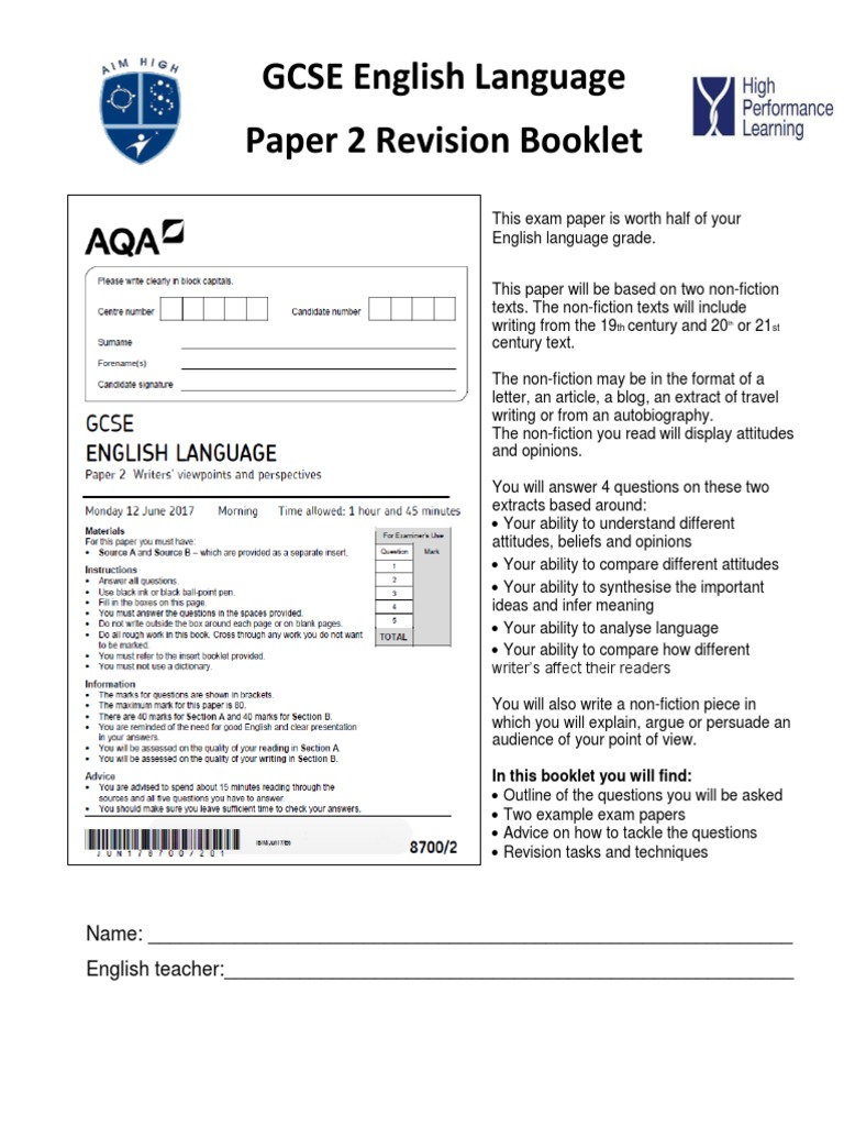 GCSE English Language Paper 2 Guide | PDF | Test (Assessment) | Question