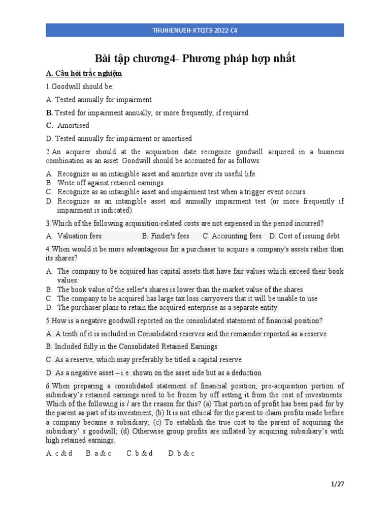 Baitap C3 HV | PDF | Goodwill (Accounting) | Intangible Asset