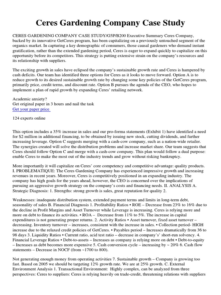 Ceres Gardening Company Case Study | PDF | Revenue | Debt