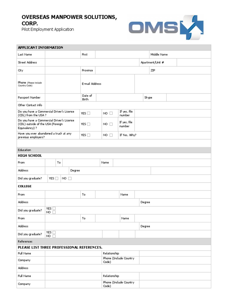 Truck Driver Employment Application Form | PDF