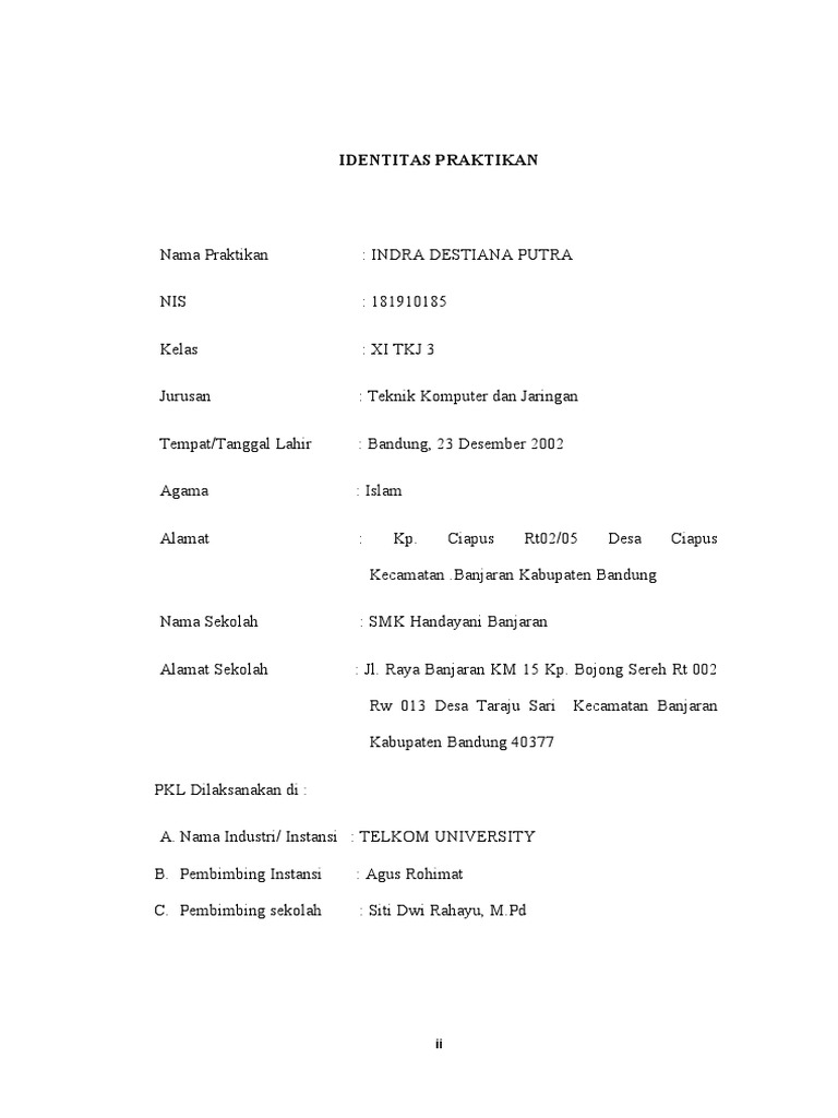 Contoh Identitas Praktikan | PDF