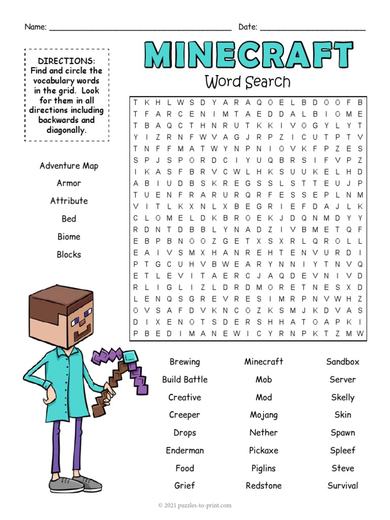 Minecraft Word Search Puzzle | PDF | Minecraft | Video Games