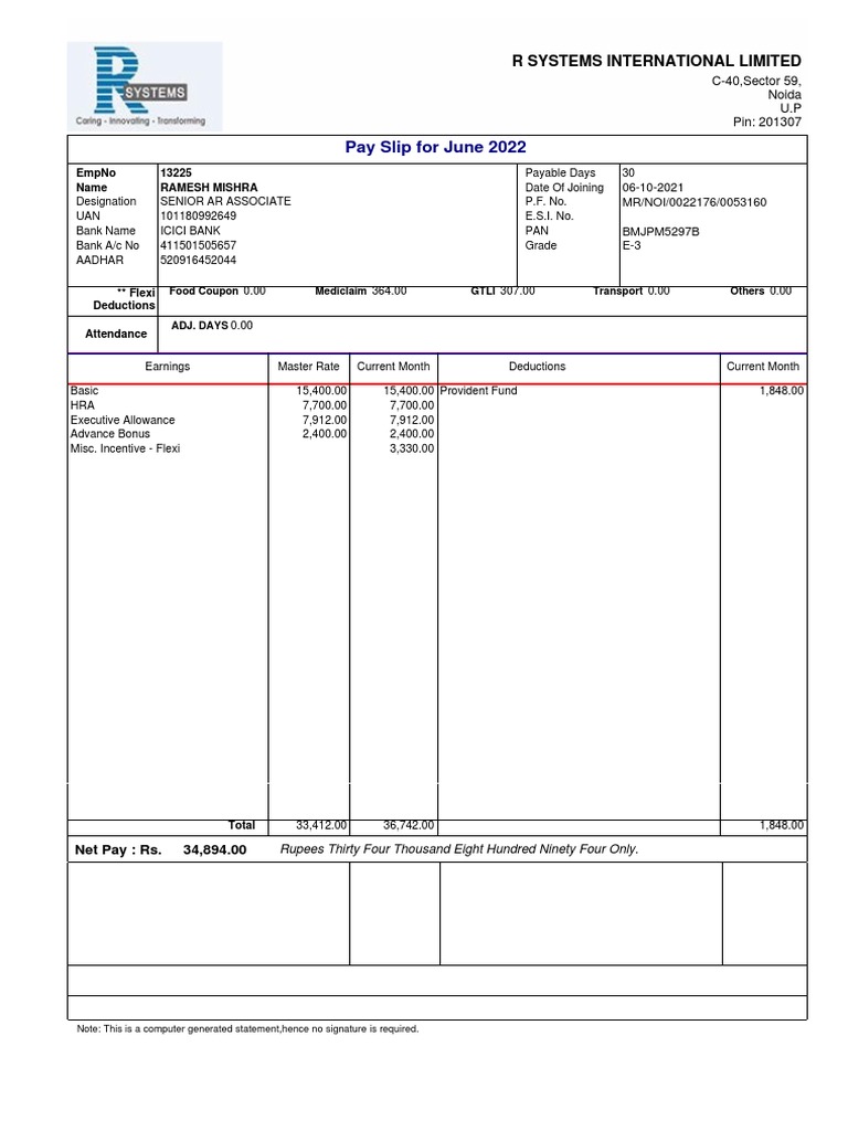 Payslip Jun 2022 | PDF | Payments | Economies
