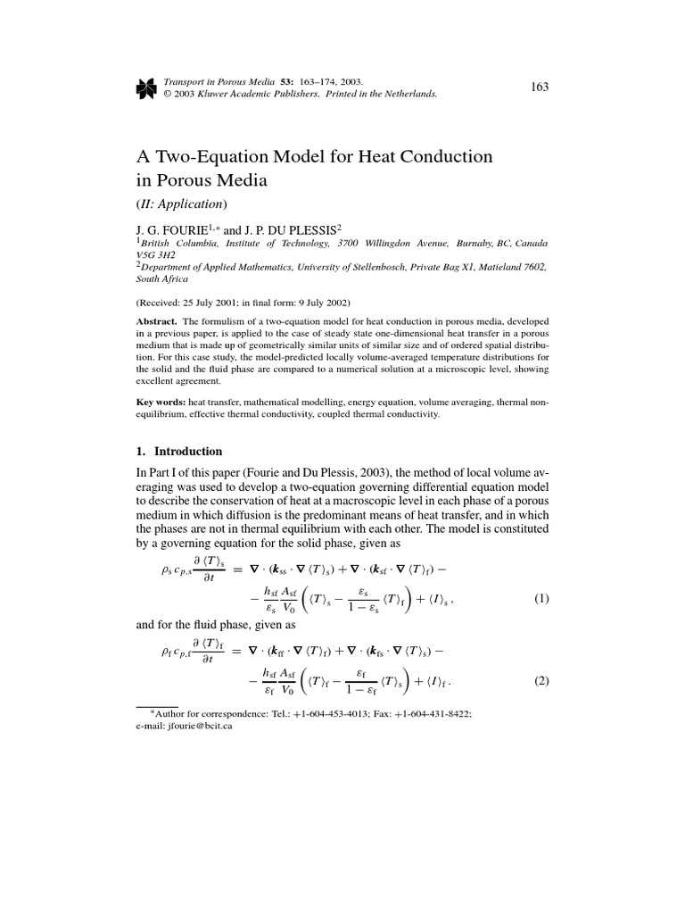 A Two Equation Model For Heat Conduction in Porous Media II | PDF ...