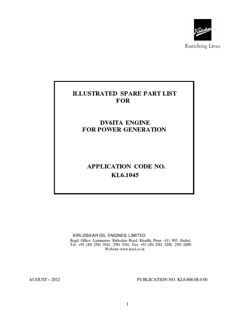 Kl6.1045 Ispl Book For Dv6ita Sr1 Engine For Power Generation | PDF ...