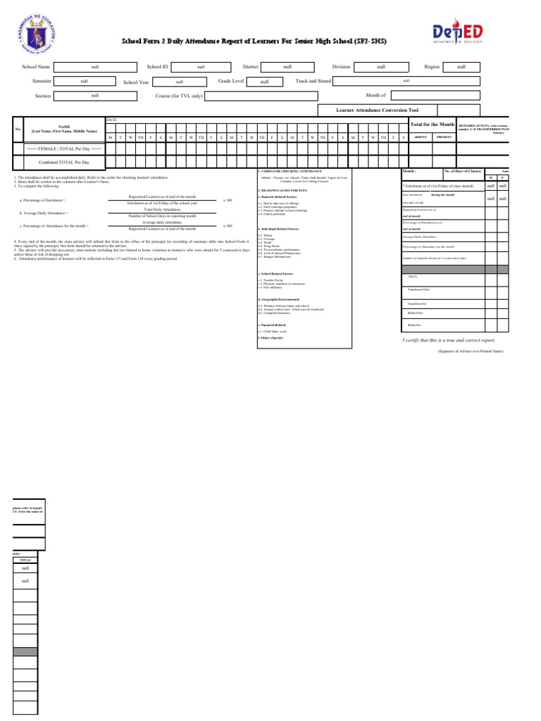 School Form 2 (SF 2) | PDF | Human Development