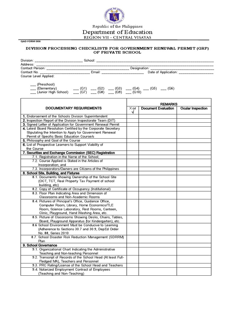 Government Renewal Permit Checklist | PDF | Teachers