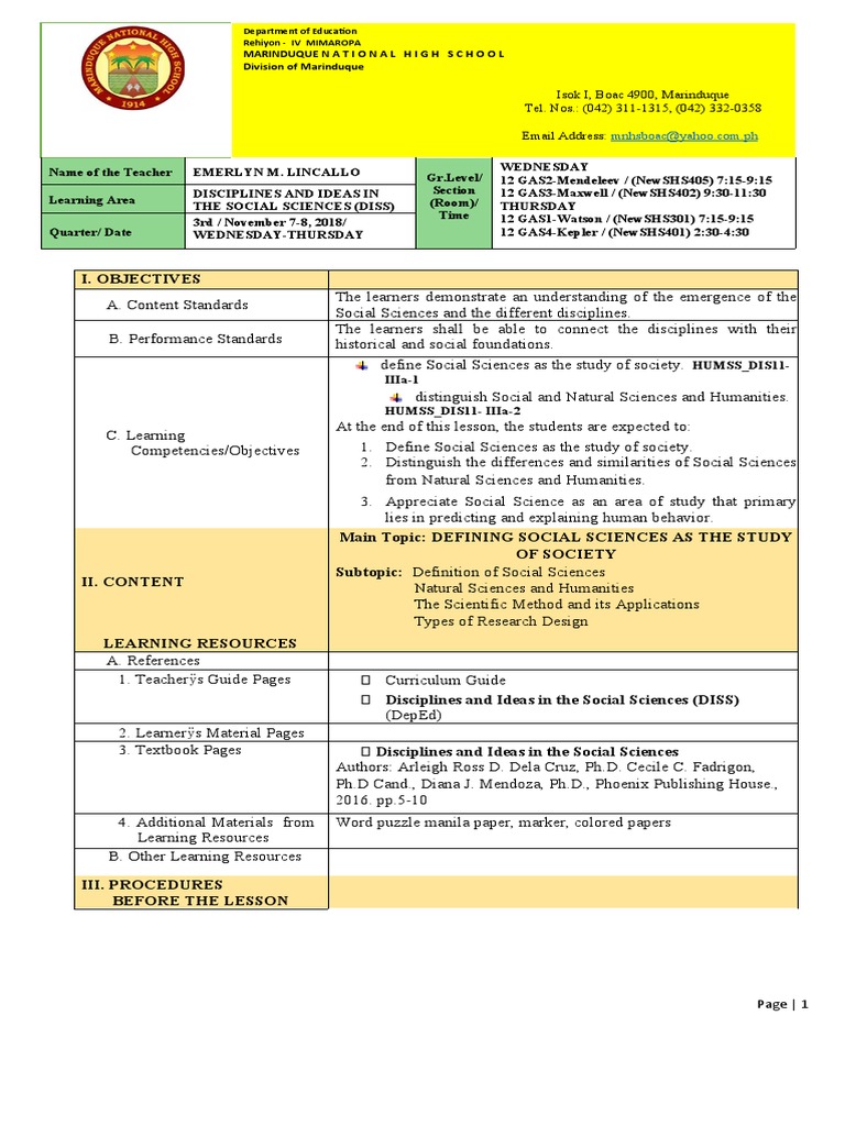 Lesson Plan in Diss Defining Social Scie | PDF | Science | Social Sciences