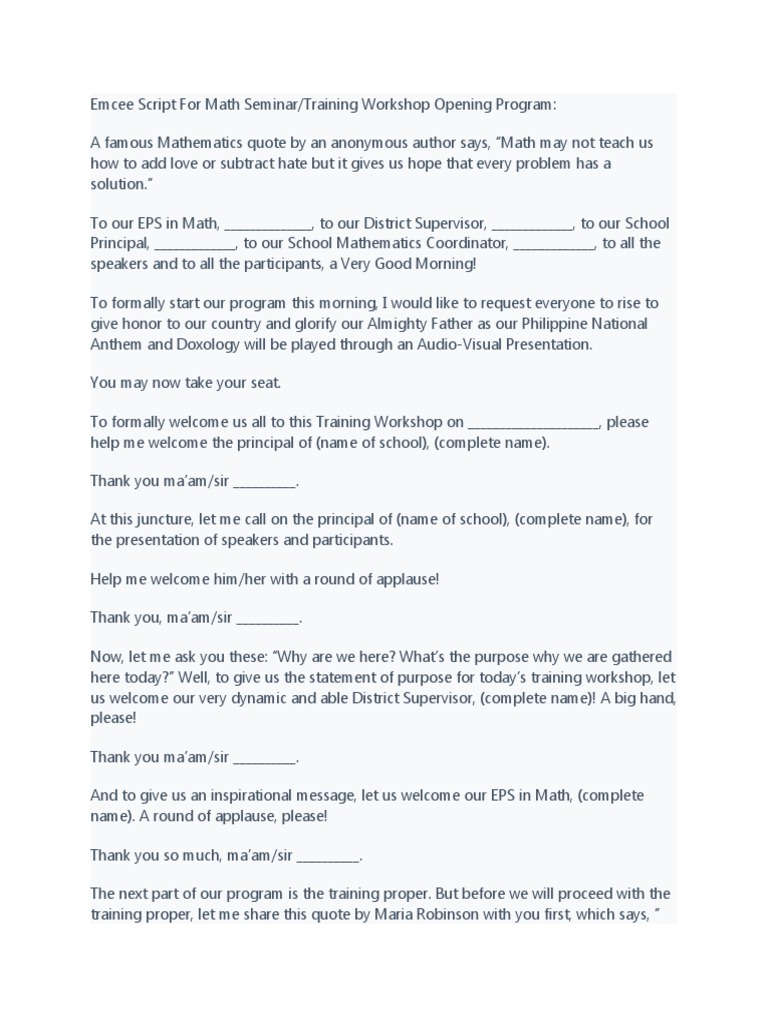 Emcee Script For Seminar | PDF | Teachers | Cognition