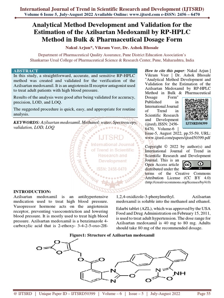 Analytical Method Development and Validation For The Estimation of The Azilsartan Medoxamil by ...