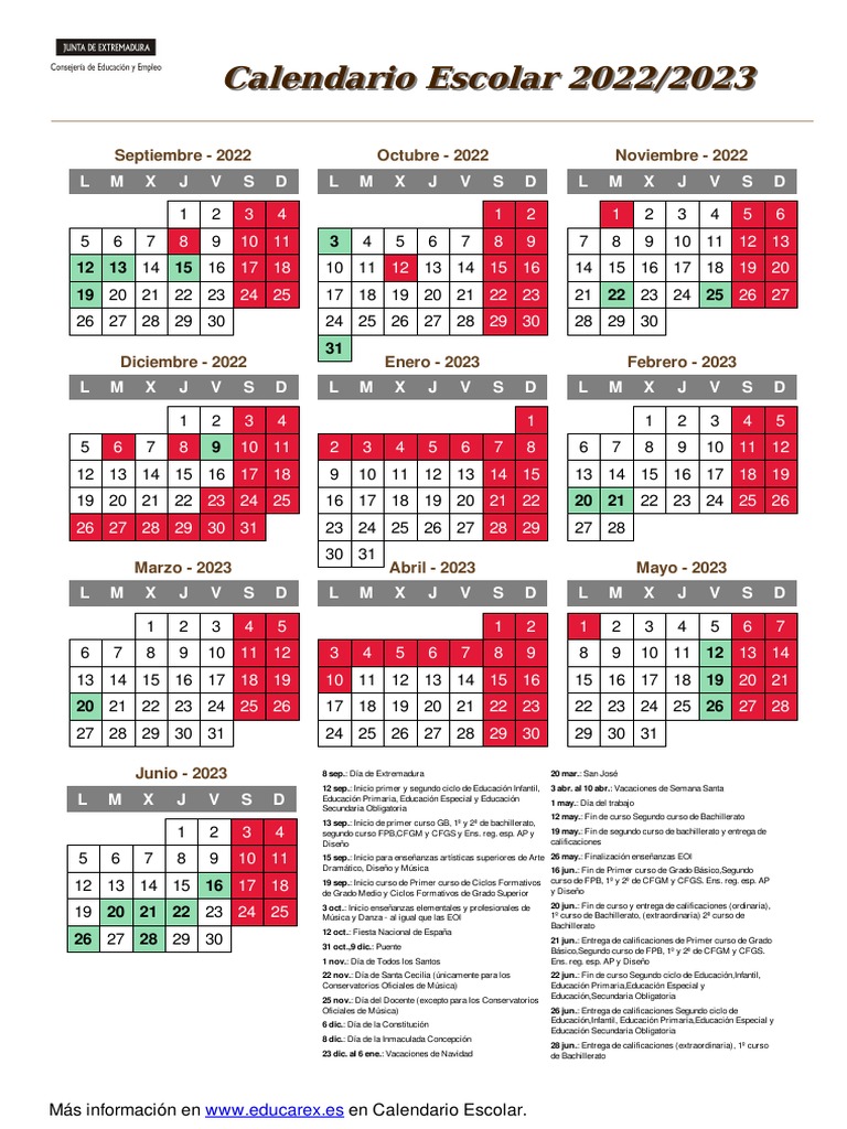 Calendario Escolar 2022 - 2023 | PDF | Educación primaria | Educación ...