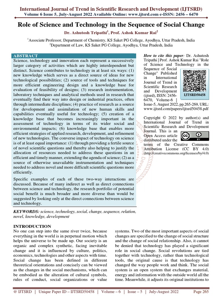 Role of Science and Technology in The Sequence of Social Change | PDF ...