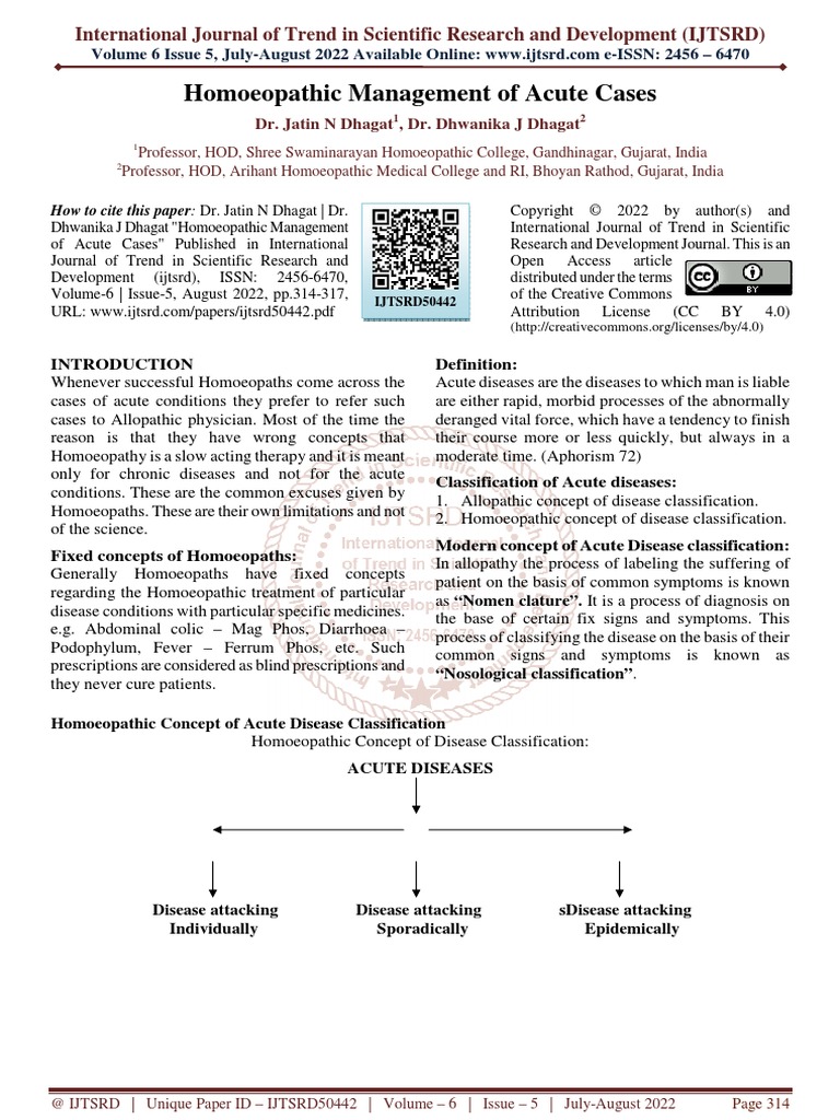 Homoeopathic Management of Acute Cases | PDF | Homeopathy | Medical ...