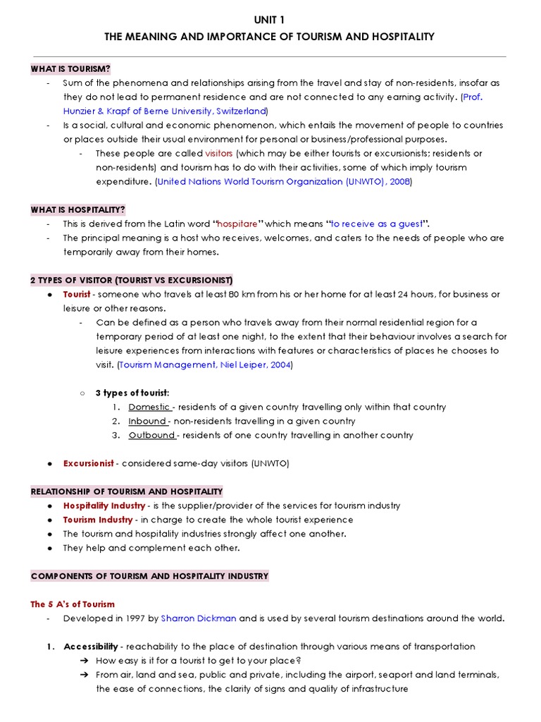 Unit 1 The Meaning and Importance of Tourism and Hospitality | PDF ...