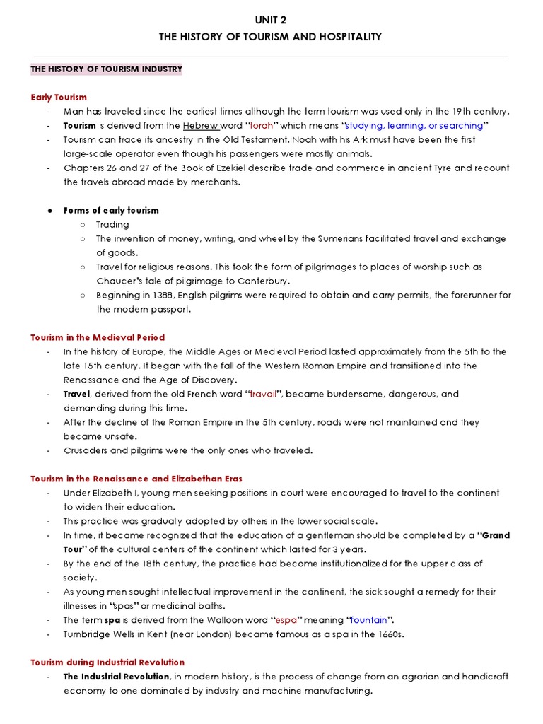 History of Tourism and Hospitality | PDF | Tourism | Hotel
