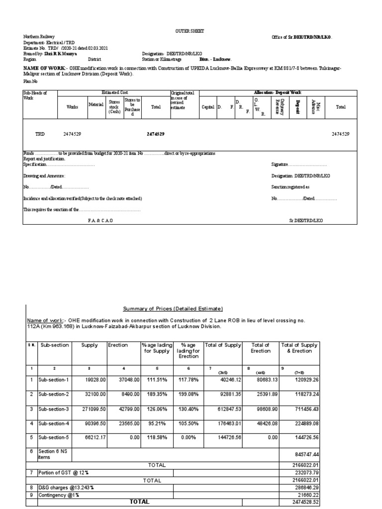SOR Detailed Estimate ROB ROUGH | PDF | Foundation (Engineering ...