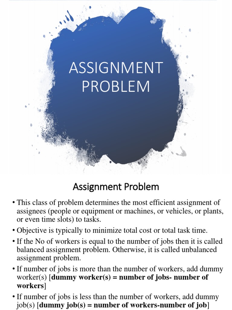 Assignment Problem Pdf Mathematical Optimization Mathematical Relations 