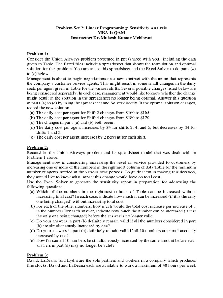 Problem Set 2 | PDF | Sensitivity Analysis | Applied Mathematics