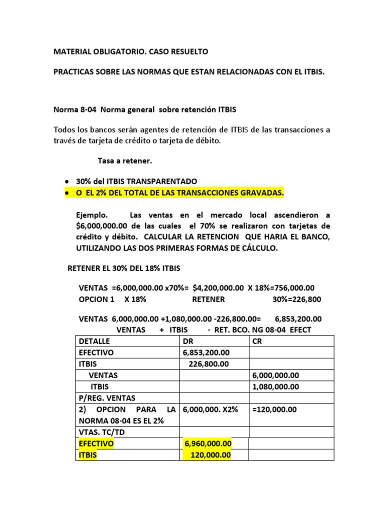 Practicas Sobre Las Normas Que Estan Relacionadas Con El Itbis, 2020-1 ...