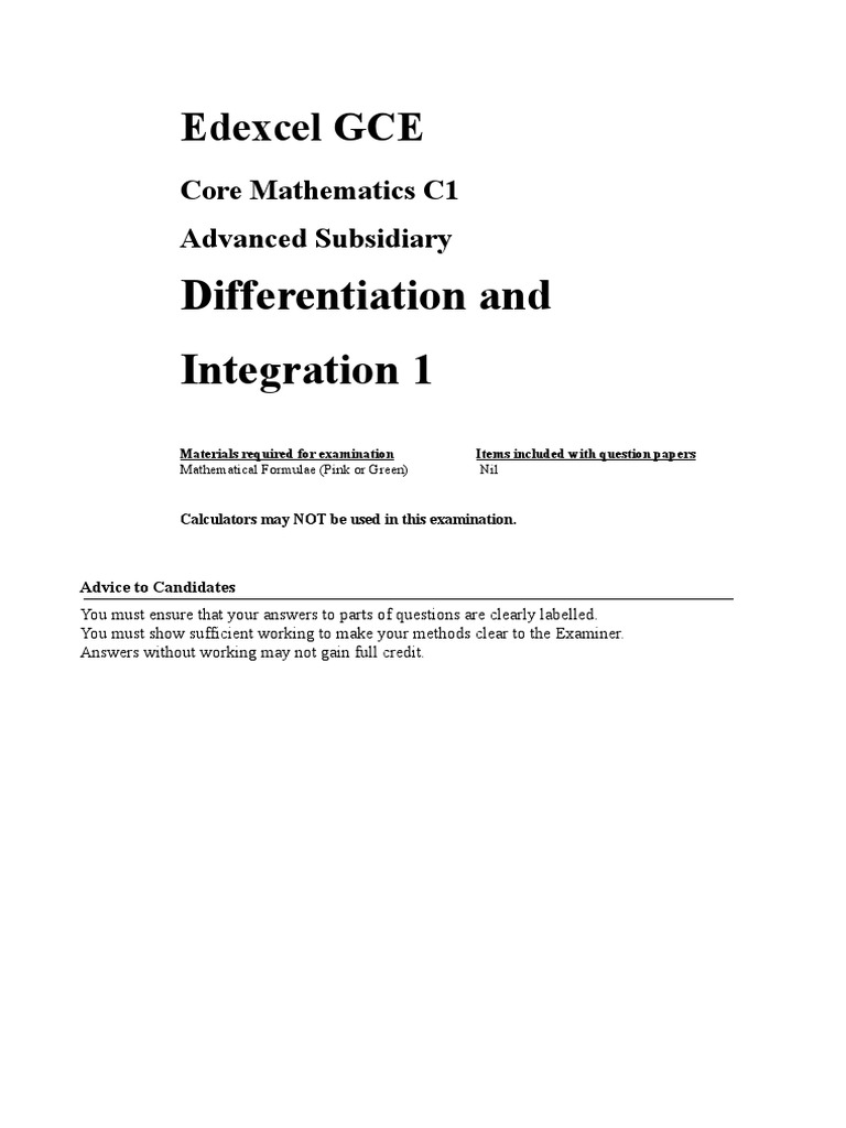 P1-Differentiation and Integration | PDF | Integral | Applied Mathematics
