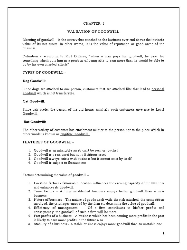 CHAPTER-3 - Valuation of Goodwill | PDF | Goodwill (Accounting ...