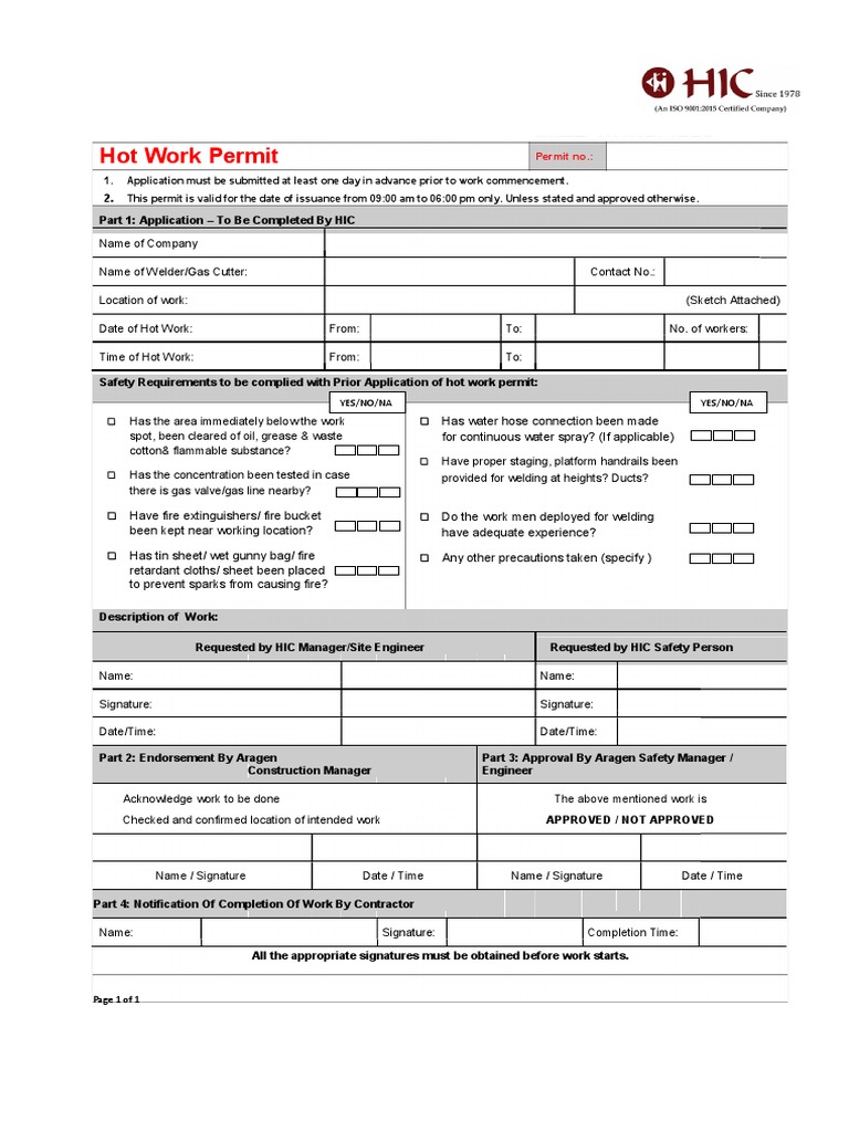 HIC - Hot Work | PDF | Fires | Welding