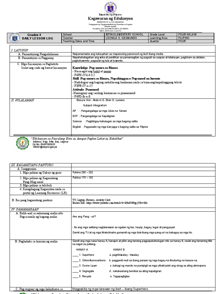 2022 COT DLP TEMPLATE FILIPINO Mame | PDF