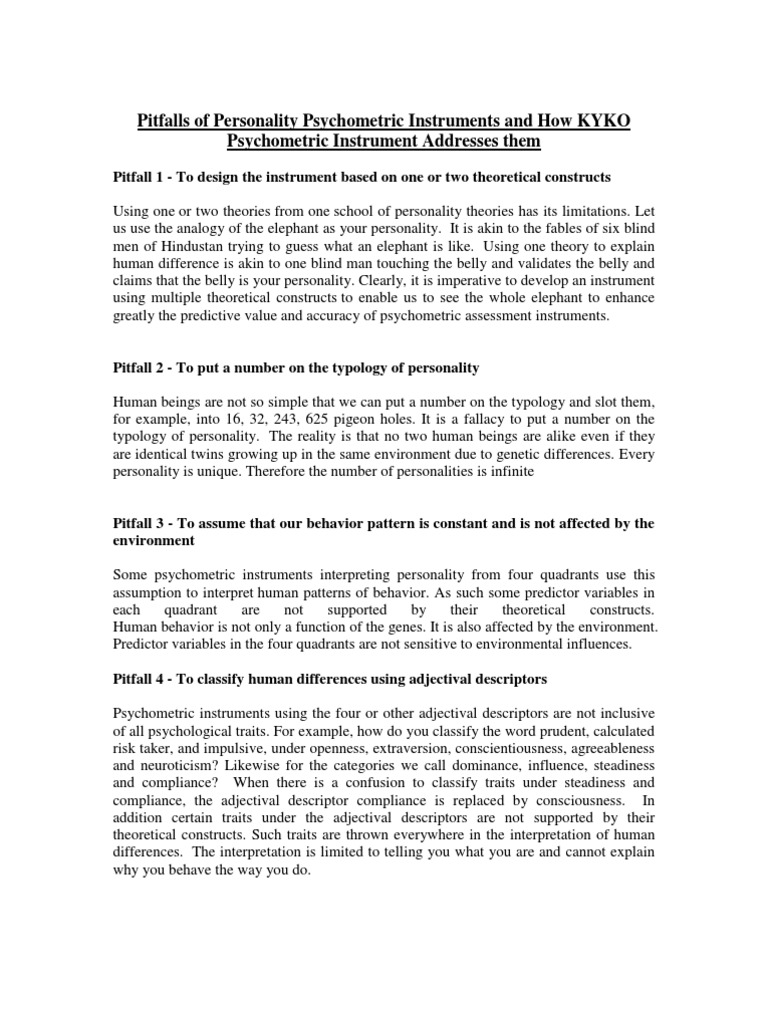 Pitfalls of Psychometric Personality Instruments and How KYKO Address ...