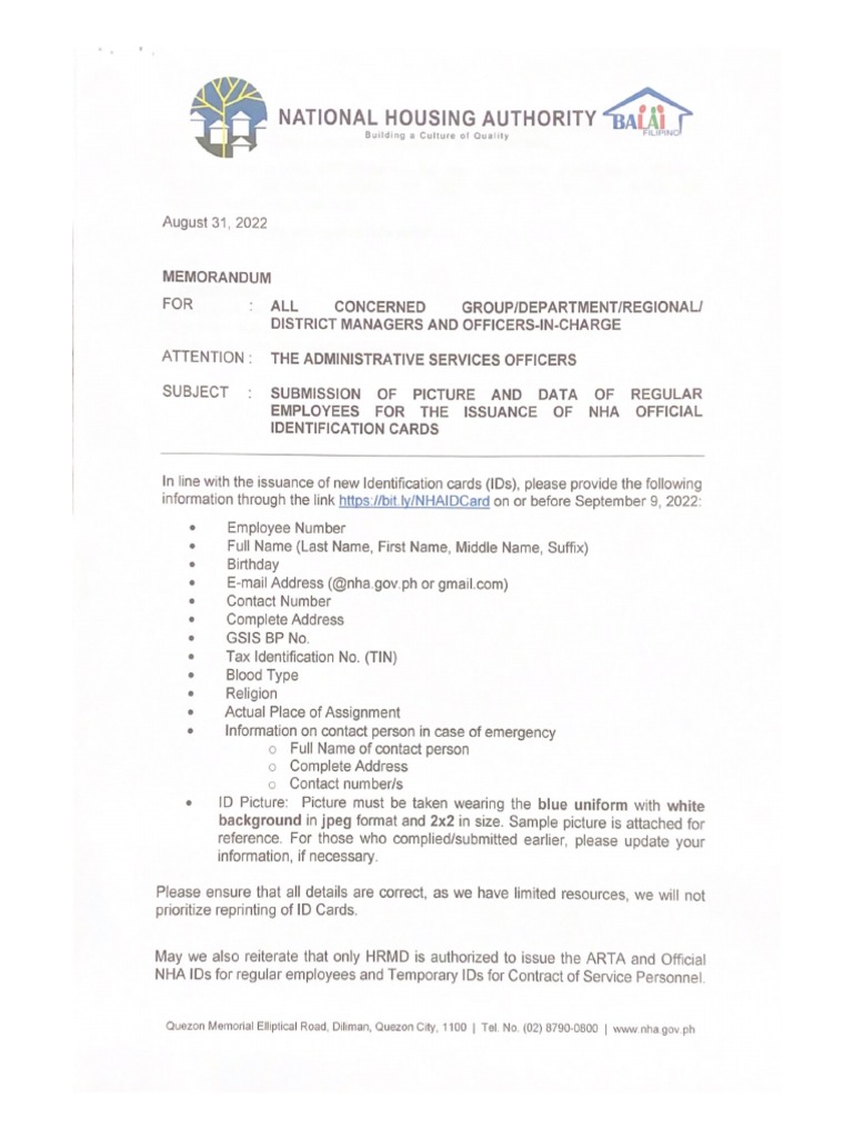 Memo - For The Issuance of The Id Card | PDF